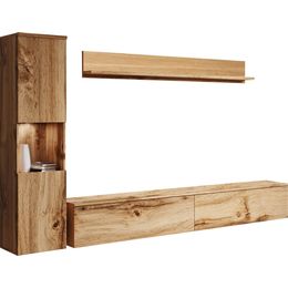 Wohnwand OTTO HOME, B:220cm H:130cm T:33cm, braun, Wohnzimmer, Kastenm&ouml;bel-Sets, "PARIS, Vitrine T&uuml;ranschlag links/rechts wechselbar", grifflose