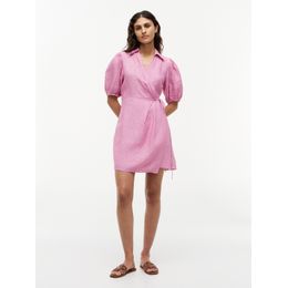 Tommy Hilfiger Damen Wickelkleid "SUMMER LINEN WRAP TIE SHORT DRS", pink, Gr. 40, gestreift, Web, Obermaterial: 100% Leinen, Kleider, reines Leinen