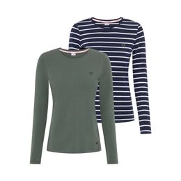 Kangaroos Damen Langarmshirt, blau, Gr. 44, gestreift, Obermaterial: 95% Baumwolle, 5% Elasthan, Shirts, mit Rundhals, figurbetonte Passform