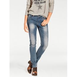 Heine Damen R&ouml;hrenjeans, blau, Gr. 25, unifarben, 95% Baumwolle, 3% Polyester, 2% Elasthan, Miedereinsatz:15% Elasthan, 85% Polyamid, Jeans