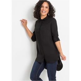 bonprix Damen Langarmbluse "Bluse aus Baumwoll-Viskose Mix", schwarz, Gr. 50, unifarben, Web, Obermaterial: 100% Viskose. Spitze: 100% Baumwolle,