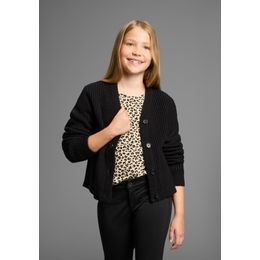 Kidsworld M&auml;dchen Strickjacke "Strickjacke Basic-Style", schwarz, Gr. 164, unifarben, Feinstrick, Obermaterial: 100% Polyacryl, Strickjacken,