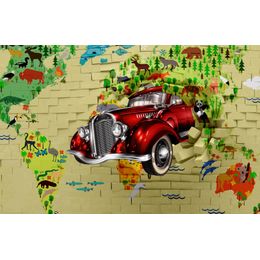 papermoon Fototapete "3D ABSTRAKT DESIGN-VINTAGE OLDTIMER WANDDEKO XXL", B/L: 2m x 1,49m, Bahnen: 4 Stk., bunt, Schlafzimmer, Tapeten