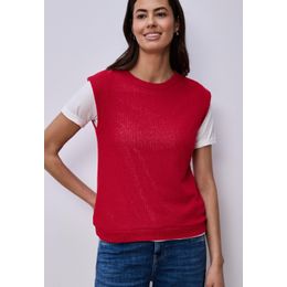 Street One Damen Stricktop, rot, Gr. 46, unifarben, Jersey, Obermaterial: 49% Polyester, 41% Baumwolle, 10% Viskose, Tops, im Strick-Look