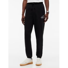 Tommy Jeans Herren Sweathose "REGULAR SIGNATURE SWEATPANT", schwarz, Gr. L, unifarben, Web, Obermaterial: 100% Baumwolle, Hosen, Regular fit mit