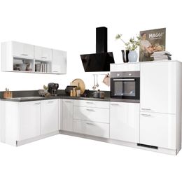 K&uuml;chenzeile KOCHSTATION, B:305cm T:60cm, wei&szlig;, Komplettk&uuml;chen-Sets, "KS-Scafa, mit h&ouml;henverstellbaren F&uuml;&szlig;en", vormontiert, wahlweise mit E-Ger&auml;ten,