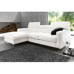 COTTA Ecksofa "Sammy L-Form", B/H/T: 226cm x 92cm x 105cm, Leder PAMPAS, Recamiere links,mit Bettfunktion,mit Kopfteilverstellung, wei&szlig;, Microfaser
