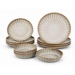 Cosy & Trendy COSY & TRENDY Teller-Set "Astera, Geschirr-Set, 12-tlg.", 12, grau, Geschirr-Sets, Steinzeug, f&uuml;r 4 Personen, rund, sp&uuml;lmaschinengeeignet