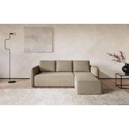 Ecksofa COTTA, B:239cm H:89cm T:170cm, beige, 100% POLYESTER, Wohnzimmer, Sofas, "Flow, bequem, L-Form, Breite 239 cm, schmale Armlehnen", wahlweise