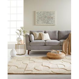 Teppich FLAIR RUGS, B:160cm H:8mm L:160cm, beige, Wolle, Wohnzimmer, Teppiche, "GIGI", aus 100% Wolle, geometrisches Design, fu&szlig;bodenheizungsgeeignet