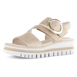 Gabor Damen Keilsandalette, Gr. 41, beige, Ziegenveloursleder, unifarben, Schuhe, Plateau, Riemchensandale mit Keilabsatz