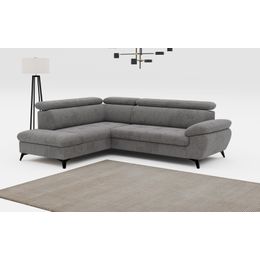 Ecksofa COTTA, B:256cm T:207cm, grau, Wohnzimmer, Sofas, "Hudson L-Form, B: 256 cm", mit Kopfteilverstellung, optional Schlaffunktion & Bettkasten