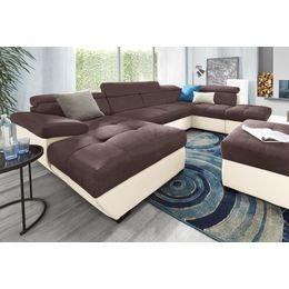 Wohnlandschaft COTTA, B:332cm H:79cm T:102cm, braun, Kunstleder SOFTLUX / Luxus-Microfaser (100% Polyester);Flachgewebe (100% Polyester) / Struktur