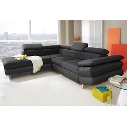 Ecksofa COTTA, B:262cm H:73cm T:228cm, schwarz, Wohnzimmer, Sofas, "Solution L-Form", mit Arm- & Kopfteilverstellung, wahlweise mit Schlaffunktion