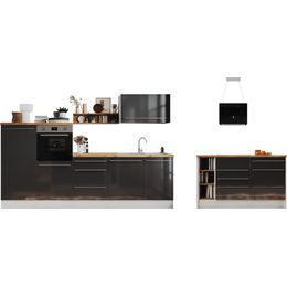 K&uuml;chenzeile respekta, B:290cm H:200cm T:60cm, schwarz, Komplettk&uuml;chen-Sets, "Gabriel", Breite 290/150 cm mit Soft-Close in exklusiver Konfiguration