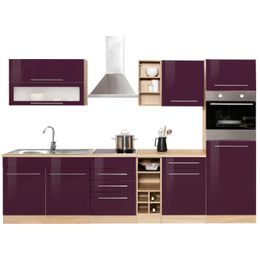 K&uuml;chenzeile KOCHSTATION, B:300cm T:60cm, lila, Komplettk&uuml;chen-Sets, "KS-Eton", mit E-Ger&auml;ten, Breite 300 cm