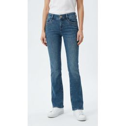 MAC Damen Bootcut-Jeans "DETROIT flared", blau, Gr. 40, Denim/Jeans, Obermaterial: 99% Baumwolle, 1% Elasthan, Jeans, Aufwendig gearbeitete Details