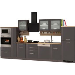 K&uuml;chenzeile KOCHSTATION, B:370cm H:200cm T:60cm, grau, Komplettk&uuml;chen-Sets, "KS-Mailand", Breite 370 cm, mit E-Ger&auml;ten, MDF Fronten