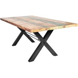 Esstisch Sit, B:200cm H:78cm T:100cm, schwarz, K&uuml;che, Tische, "Bari Altholz Esstisch mit X-Gestell aus Eisen & Unikat-Charakter", Markantes X-Gestell