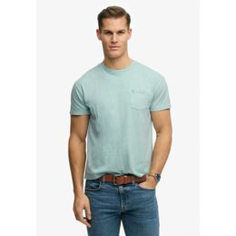 Superdry Herren Rundhalsshirt "COTTON CLASSIC LINEN PKT TEE", gr&uuml;n, Gr. L, unifarben, Single Jersey, Obermaterial: 80% Baumwolle, 20% Leinen, Shirts,