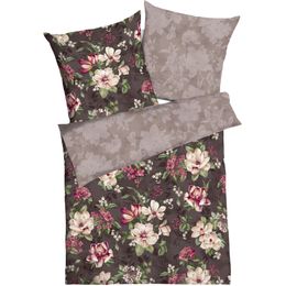 Wendebettw&auml;sche Kaeppel, braun, Mako-Satin, Obermaterial: 100% Baumwolle, Bettw&auml;sche, "Magnolia", Mit Blumenmuster