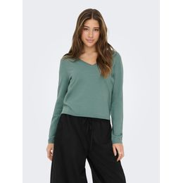 Only Damen V-Ausschnitt-Pullover "ONLLOYAL LIFE LS V-NECK PULLO KNT NOOS", gr&uuml;n, Gr. XS, meliert, Strick, Obermaterial: 80% Polyester, 20% Nylon,