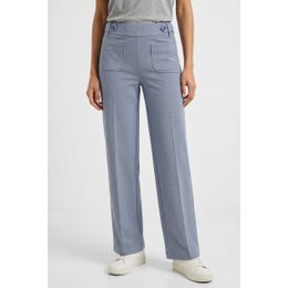 Street One Damen Stoffhose, blau, Gr. 42, meliert, Web, Obermaterial: 80% Polyester, 16% Viskose, 4% Elasthan, Hosen, Wide Leg Hose mit Knopf-Details