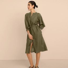 LANDS' END Leinenmix-Kleid mit Ajourdetail f&uuml;r Damen, Damen, size: regular, Gr&uuml;n, Leinen/Viskose, by Lands' End