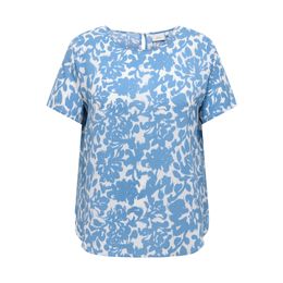 Only CARMAKOMA Damen Shirtbluse "CARVICA SS TOP WVN NOOS", blau, Gr. 42, bedruckt, Web, Obermaterial: 97% Polyester, 3% Elasthan, Blusen,