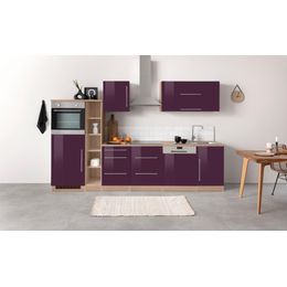 K&uuml;chenzeile KOCHSTATION, B:310cm H:200cm T:60cm, lila, Komplettk&uuml;chen-Sets, "KS-Samos", Breite 310 cm, wahlweise mit E-Ger&auml;ten und Induktionkochfeld