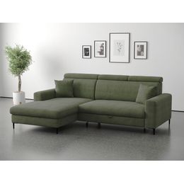 Ecksofa TRENDS BY HG, B:250cm H:104cm T:166cm, gr&uuml;n, 92% Polyester;8% Nylon, Wohnzimmer, Sofas, "Nizza, L-Form, B: 250cm", mit Schlaffunktion und