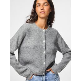 Pieces Damen Strickjacke "PCSILLY LS O-NECK KNIT CARDIGAN NOOS BC", grau, Gr. XL, unifarben, Strick, Obermaterial: 90% Polyester, 5% Wolle, 5%