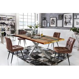 Esstisch Sit, B:220cm H:76cm T:100cm, silber, K&uuml;che, Tische, "Riga Altholz Massivholz mit Stern-Gestell & Unikat-Charakter", Massives Altholz mit