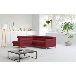 COTTA Ecksofa "Sammy L-Form", B/H/T: 239cm x 74cm x 207cm, Leder PAMPAS, Ottomane links,mit Bettfunktion,mit Kopfteilverstellung, rot, Microfaser