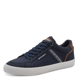 Marco Tozzi Herren Sneaker, Gr. 44, blau, Lederimitat, Textil, unifarben mit Farbeins&auml;tzen, Schuhe, Freizeitschuh, Halbschuh, Schn&uuml;rschuh mit