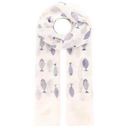 Zwillingsherz Damen Schal ""Fisch"", wei&szlig;, Web, Obermaterial: 100% Polyester, Modet&uuml;cher, Fischmotiv, leichter Stoff, maritimer Look
