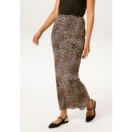 Aniston CASUAL Damen Maxirock, braun, Gr. 38, bedruckt, Netz, Obermaterial: 95% Polyester, 5% Elasthan. Futter: 100% Polyester, R&ouml;cke, im trendigen