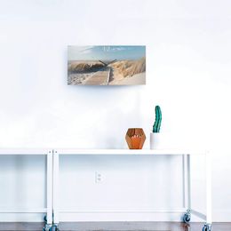 Wanduhr Artland, B:50cm H:25cm T:0,3cm, beige, Wohnzimmer, Wanduhren, "Nordseestrand auf Langeoog - Steg", wahlweise mit Quarz- oder Funkuhrwerk,