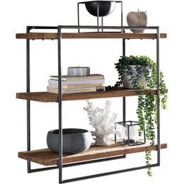Wandregal Sit, B:61cm H:60cm T:22cm, braun, Massivholz, Wohnzimmer, Regale, "ROMANTEAKA H&auml;ngeregal aus Teakholz mit 3 B&ouml;den im Industrial-Stil",