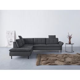 Ecksofa Home Affaire, B:270cm H:83cm T:226cm, grau, 100% Polyester, Wohnzimmer, Sofas, "Birkholm L-Form", Armlehnverstellung, auch in Easy Clean
