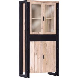 Vitrine GUTMANN FACTORY, B:90cm H:180cm T:40cm, schwarz, Glas, Massivholz, Schr&auml;nke, "Massivholzvitrine aus Akazie, natur, H&ouml;he 180 cm", Gestell