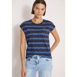 Cecil Damen T-Shirt, blau, Gr. L, gestreift, Web;Stoff;Jersey, 50% Baumwolle, 50% Modal, Shirts, mit Leo-Streifen