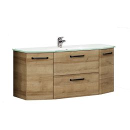 Waschtisch SAPHIR, B:112cm H:53cm T:48cm, braun, Holzwerkstoff, Badezimmer, Waschtische, "Quicket 318, mit Glasbecken, 112cm breit"