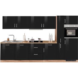 K&uuml;chenzeile KOCHSTATION, B:330cm T:60cm, schwarz, Komplettk&uuml;chen-Sets, "KS-Tinnum", mit E-Ger&auml;ten, Breite 330 cm