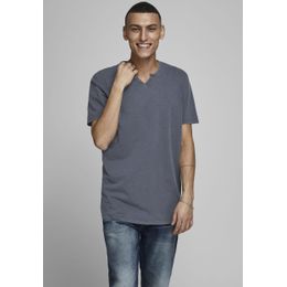 Jack & Jones JACK & JONES Herren T-Shirt "SPLIT NECK TEE", blau, Gr. L, unifarben, Jersey, Obermaterial: 100% Baumwolle, Shirts, mit V-Ausschnitt