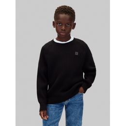 Jungen Strickpullover, schwarz, Gr. 4, Calvin Klein Jeans, unifarben, Strick, Obermaterial: 100% Baumwolle, Pullover, Raglan&auml;rmel, Regular Fit, reine