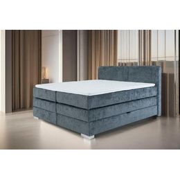 Boxspringbett Home Affaire, B:187cm L:215cm, grau, 100% PES, Komplettbetten, "Juliste inkl. Bettkasten und PUR-Schaum-Topper", erh&auml;ltlich in den