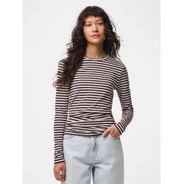 Pieces Damen Langarmshirt "PCLAYA LS TOP JRS NOOS", braun, Gr. S, gestreift, Jersey, Obermaterial: 65% Polyester, 30% Viskose, 5% Elasthan, Shirts,