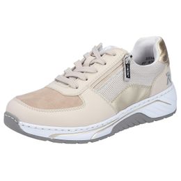 Rieker Damen Sneaker, Gr. 43, beige, Lederimitat, Schuhe, Schn&uuml;rschuh, Halbschuh, Freizeitsneaker mit Rei&szlig;verschluss
