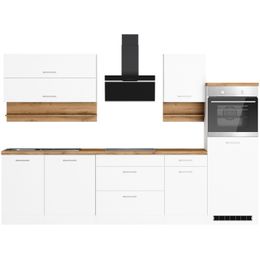 K&uuml;chenzeile KOCHSTATION, B:300cm H:200cm T:60cm, wei&szlig;, Komplettk&uuml;chen-Sets, "KS-Milan", 300 cm breit, robuste Metallausz&uuml;ge, viel Stauraum